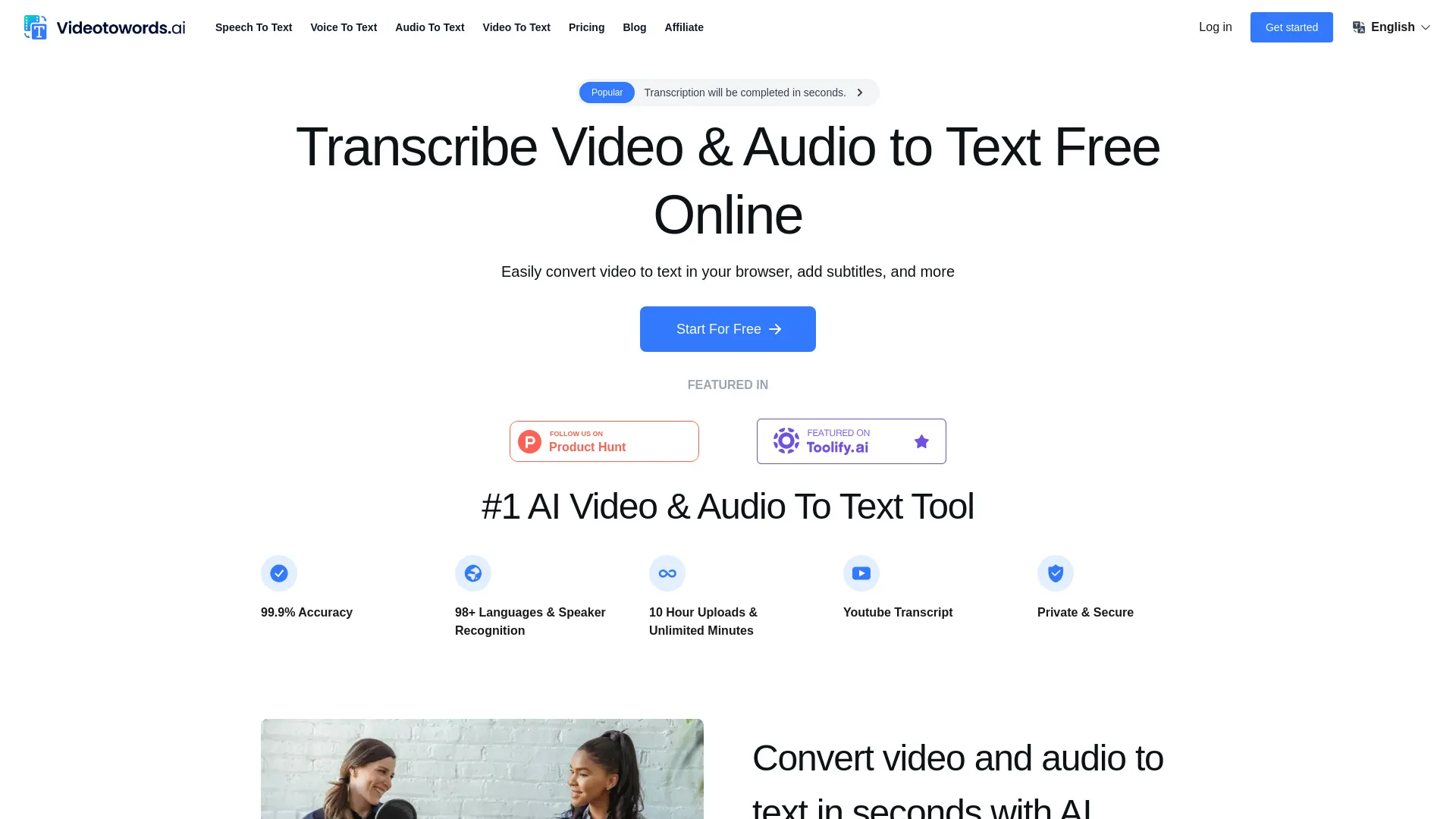 Videotowords.ai - Accurate AI Transcription Service | Creati.ai