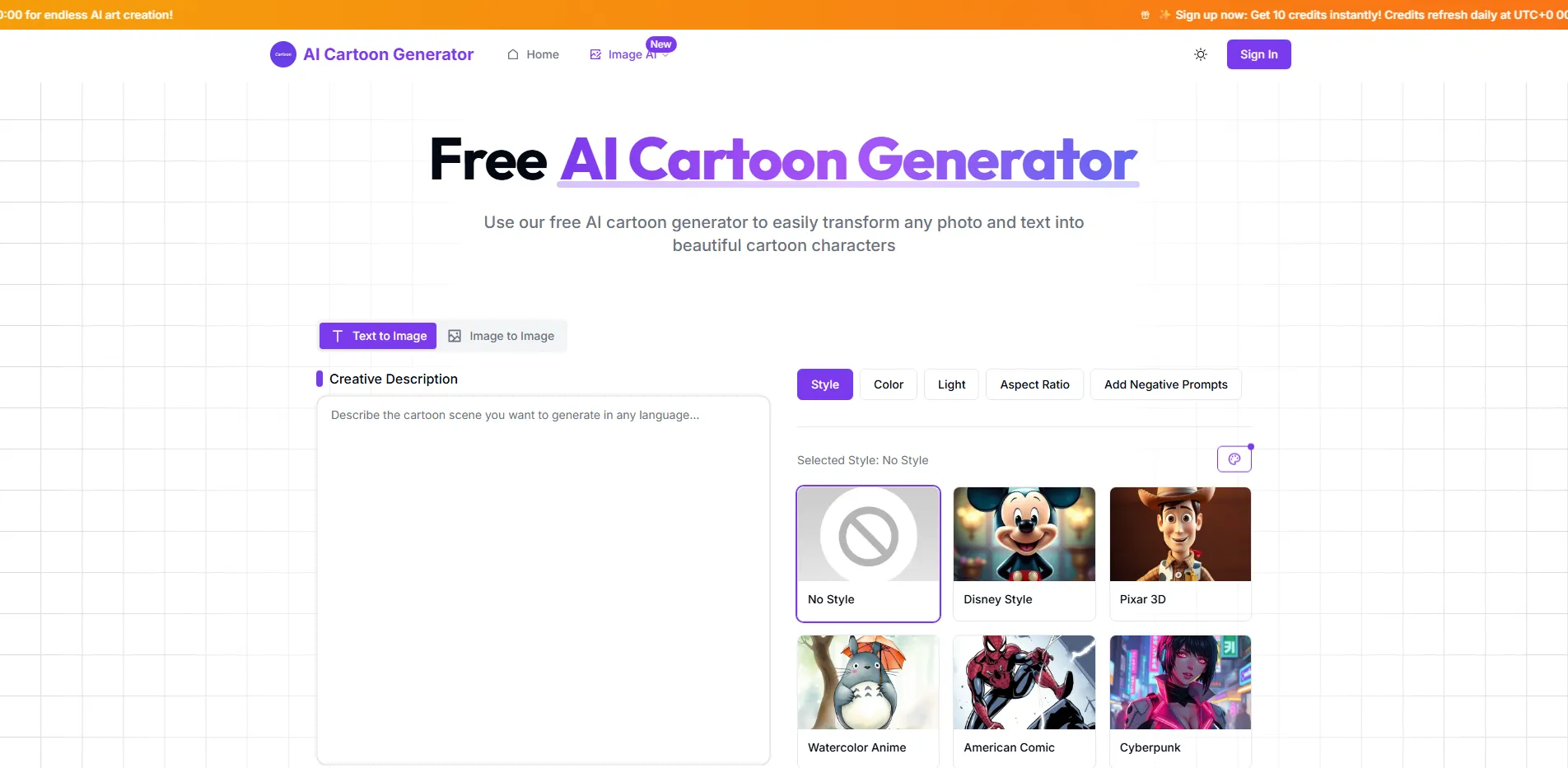 AI Cartoon Generator - Create Unique Cartoon Characters | Creati.ai