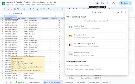 AI Copilot para Google Sheets - Arcwise | Creati.ai