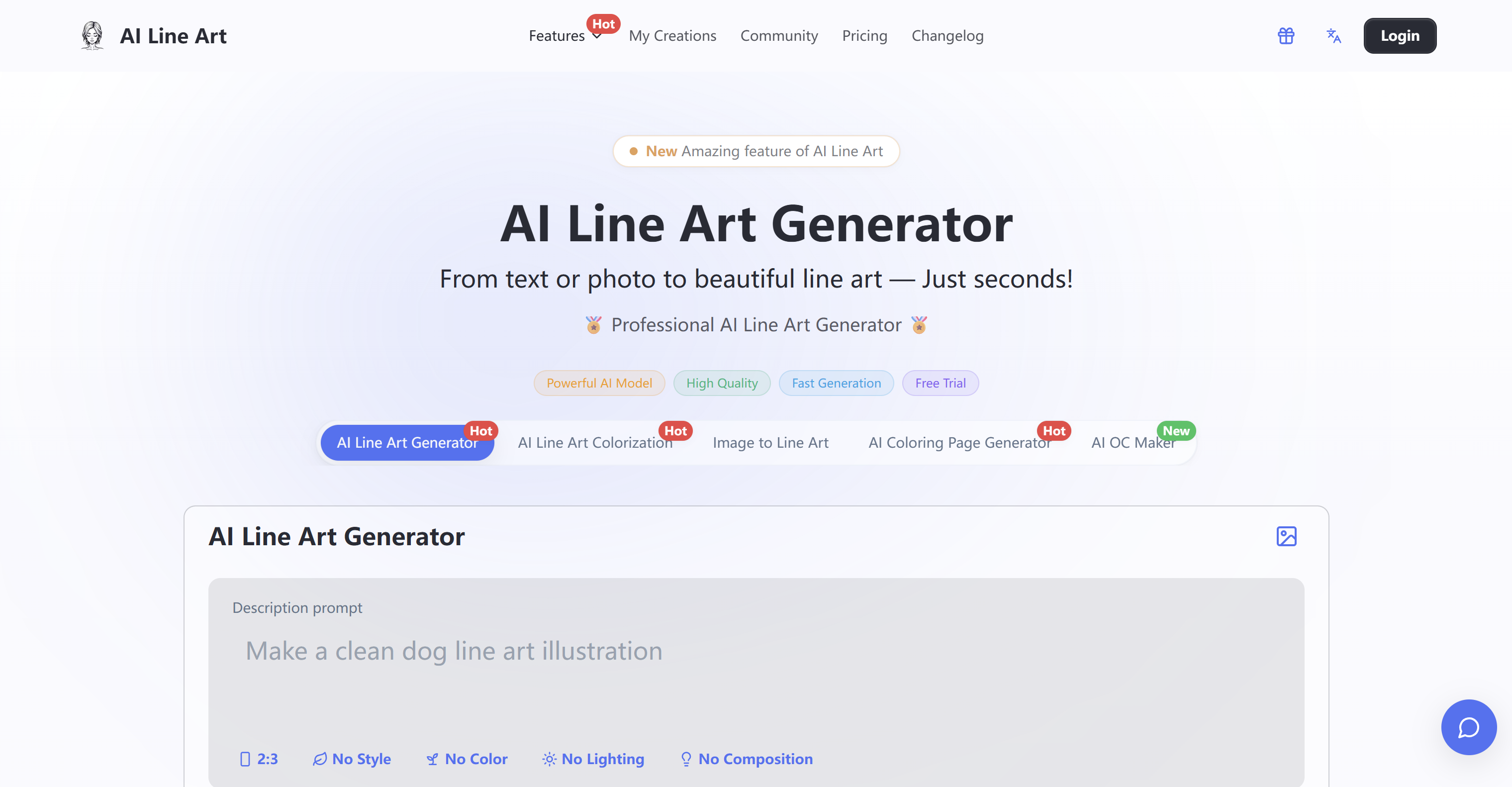 AI Line Art Generator - Crea línea art profesional rápidamente | Creati.ai
