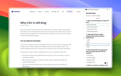 AI Quiz Generator: Crea Cuestionarios para Cualquier Sitio Web | Creati.ai