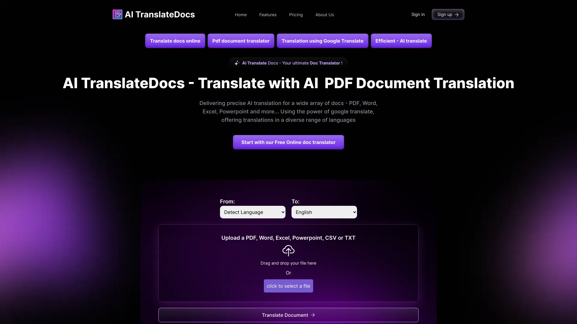 AI TranslateDocs - Traduce documentos en línea con IA | Creati.ai