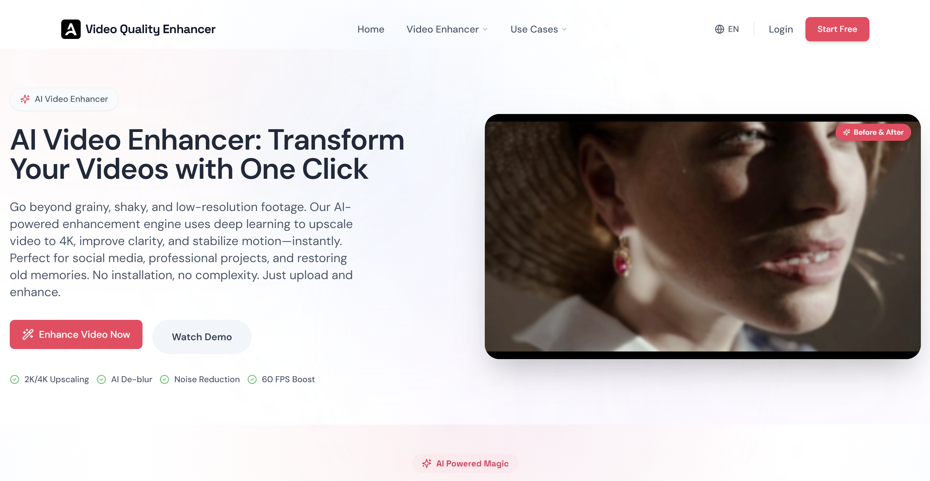 AI Video Enhancer — Escalar y Restaurar a 4K | AIAI | Creati.ai