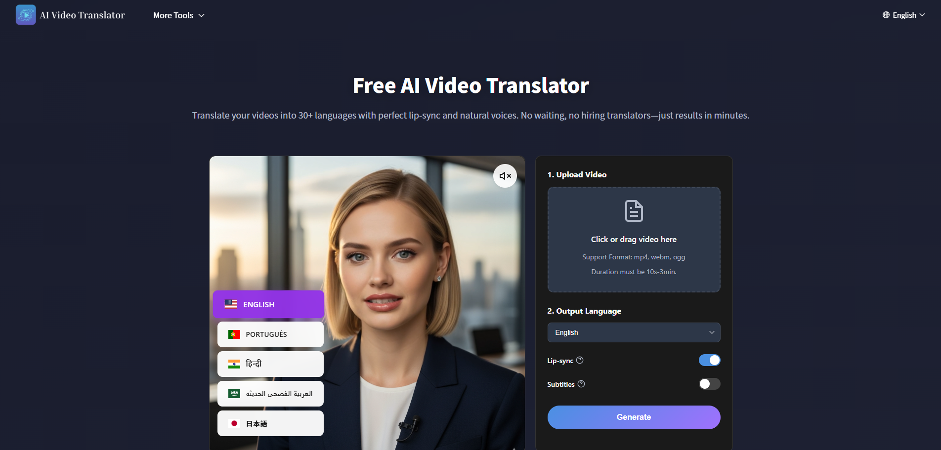 AI Video Translator – Outil gratuit de traduction vidéo et de lip-sync ...