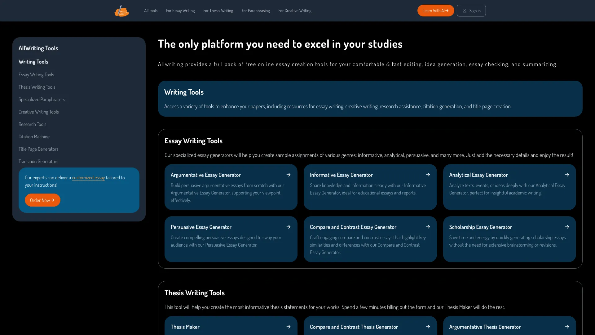 Allwriting: Free Online Essay Writing and Editing Tools | Creati.ai