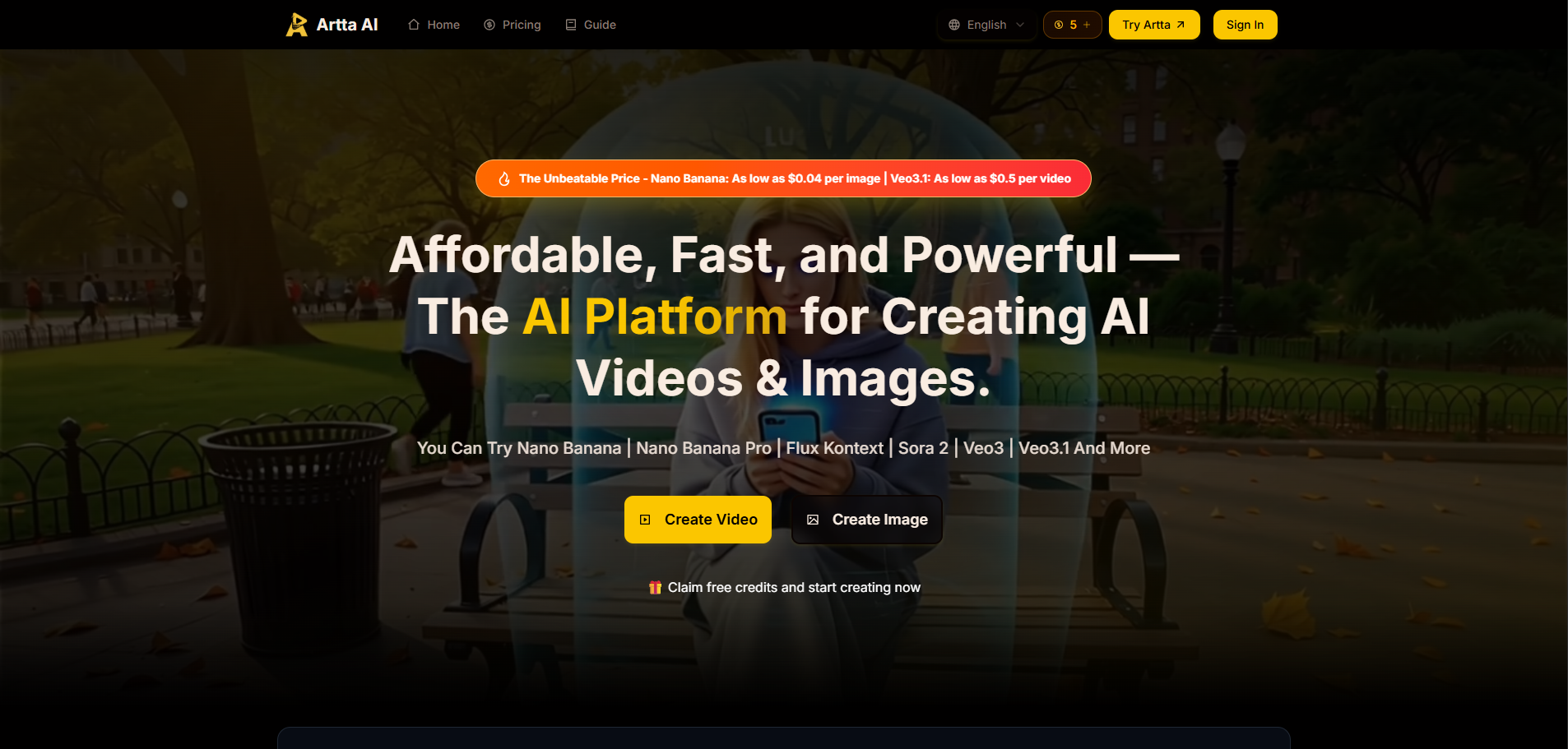 Artta AI: All-in-One AI Creative Platform for Videos & Images | Creati.ai
