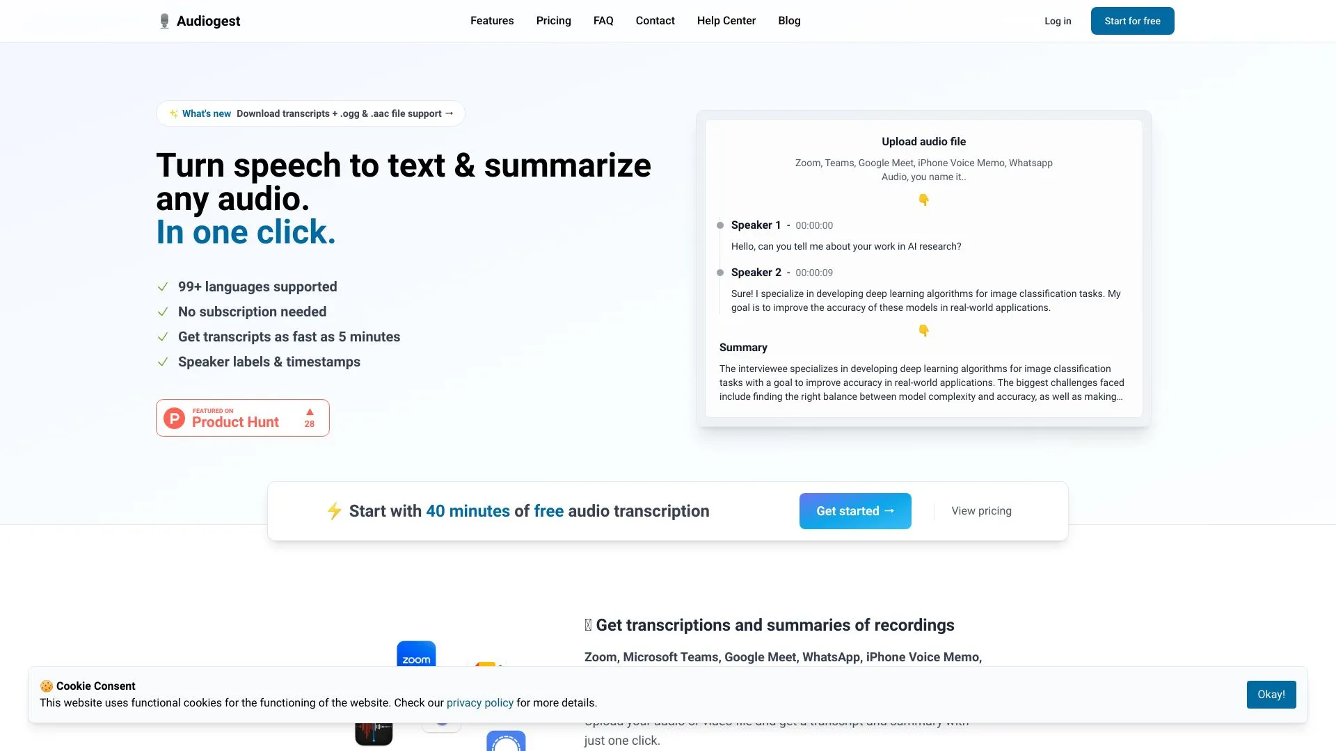 Audiogest: Transcripciones y Resúmenes Impulsados por IA | Creati.ai