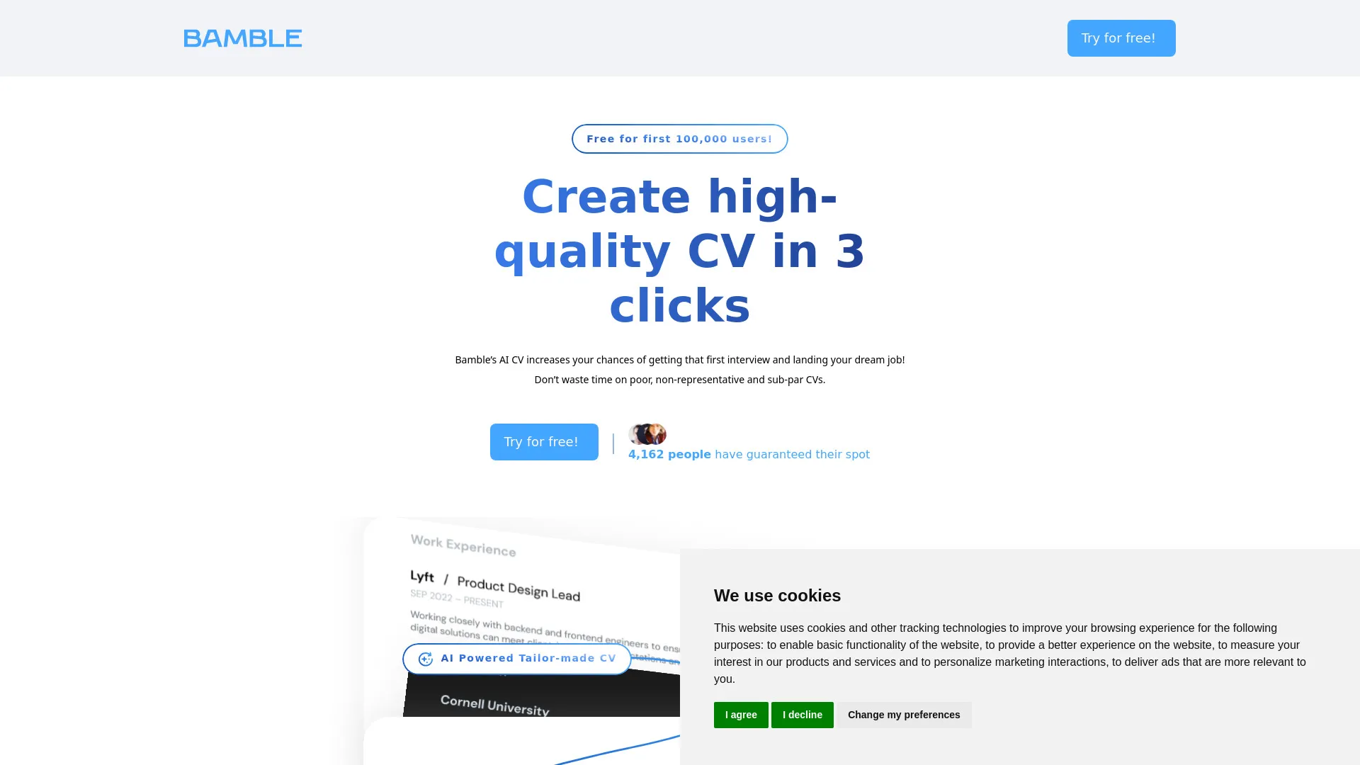 Bamble – AI-Powered CV Builder for Job Seekers | Creati.ai