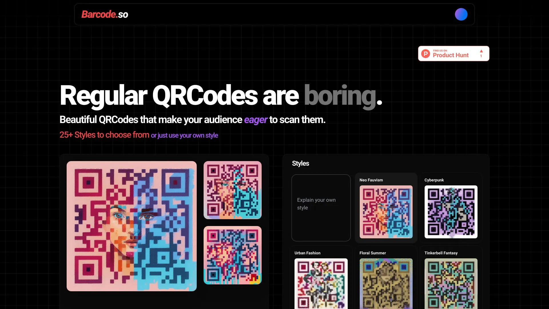 Genera Códigos QR Bellos Impulsados por IA con Barcode.so | Creati.ai