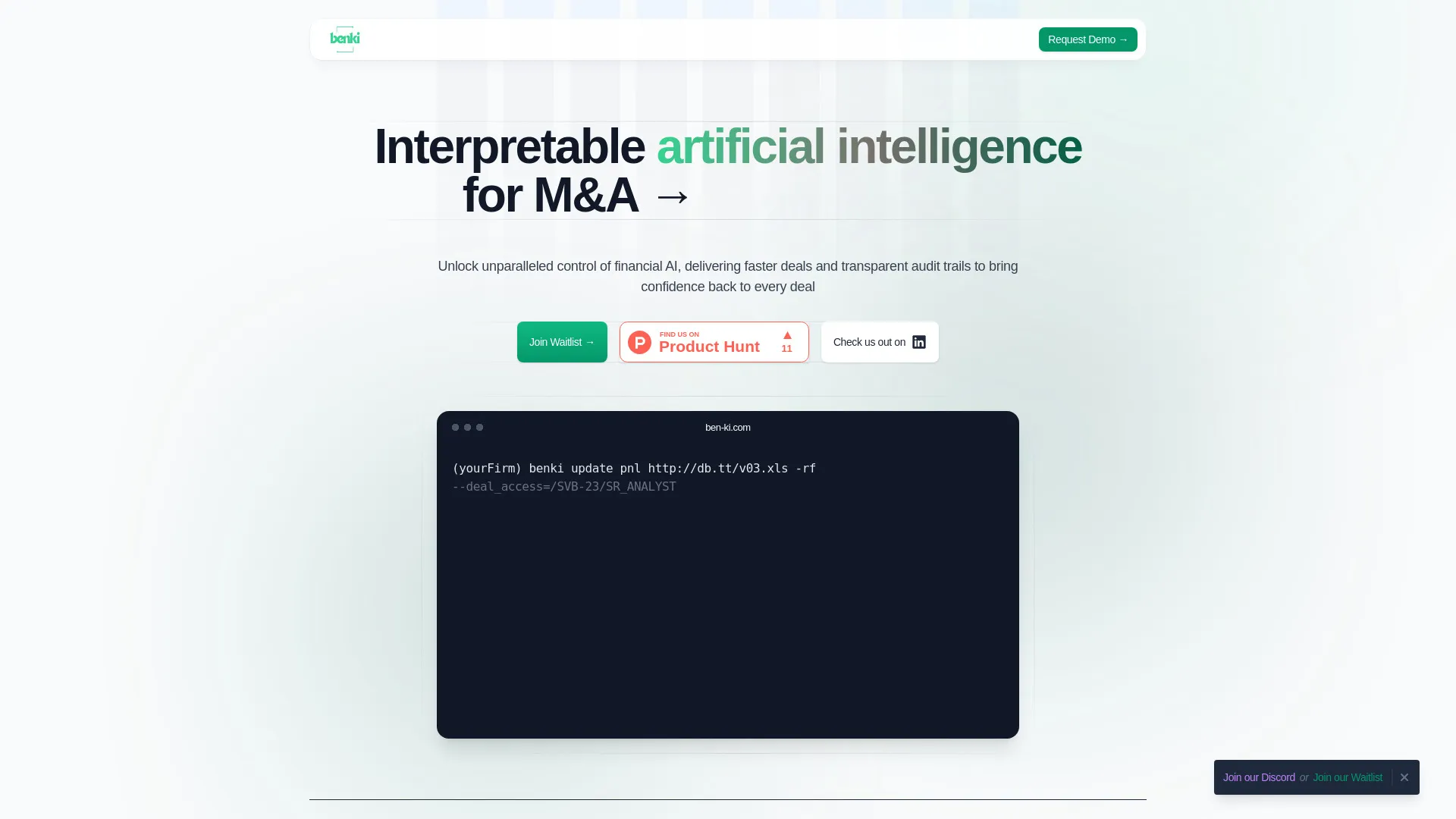 Benki - Interpretable AI for M&A and Financial Sector | Creati.ai