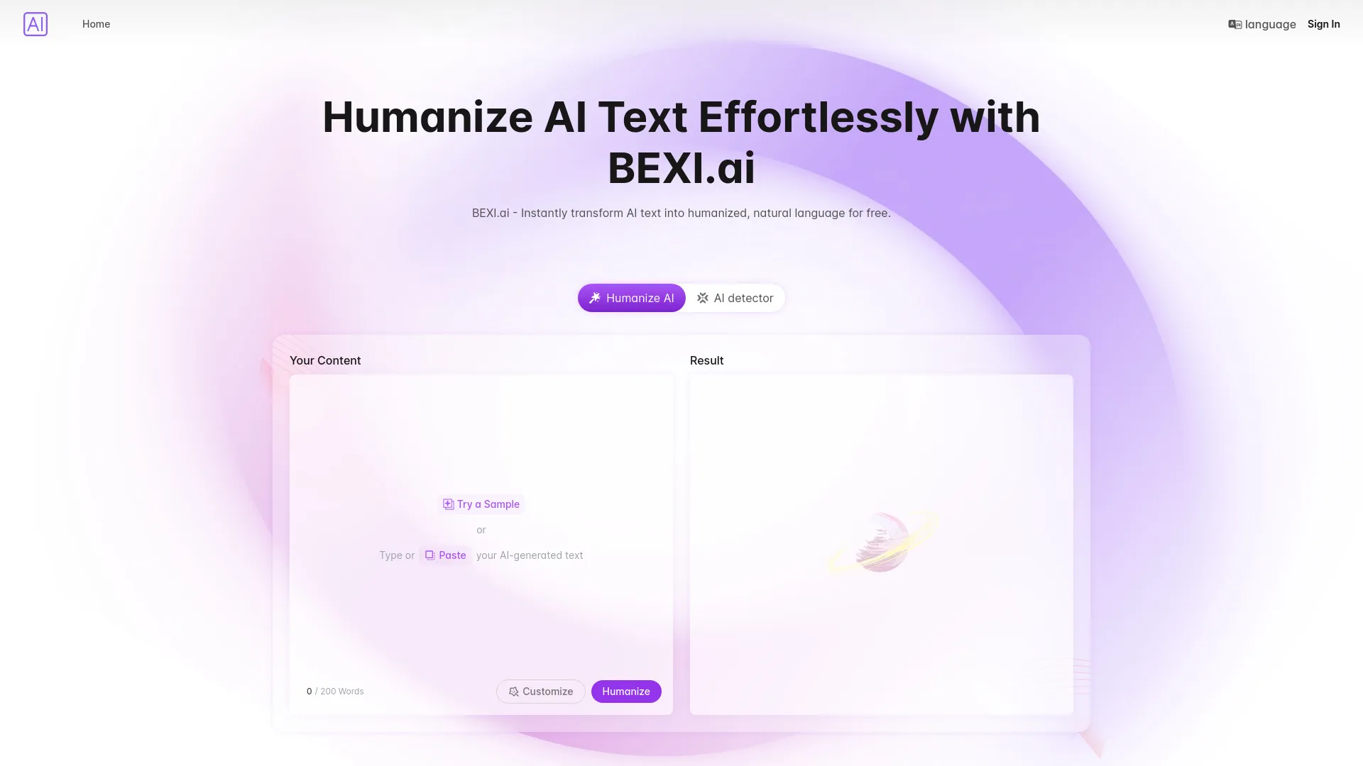 使用BEXI.ai輕鬆人性化AI文本 - 免費且簡單 | Creati.ai