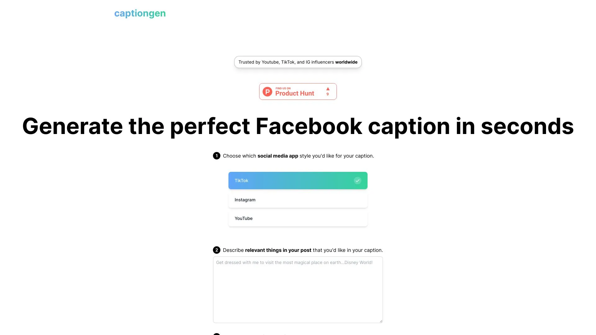 CaptionGen: AI-Powered Social Media Caption Generator | Creati.ai