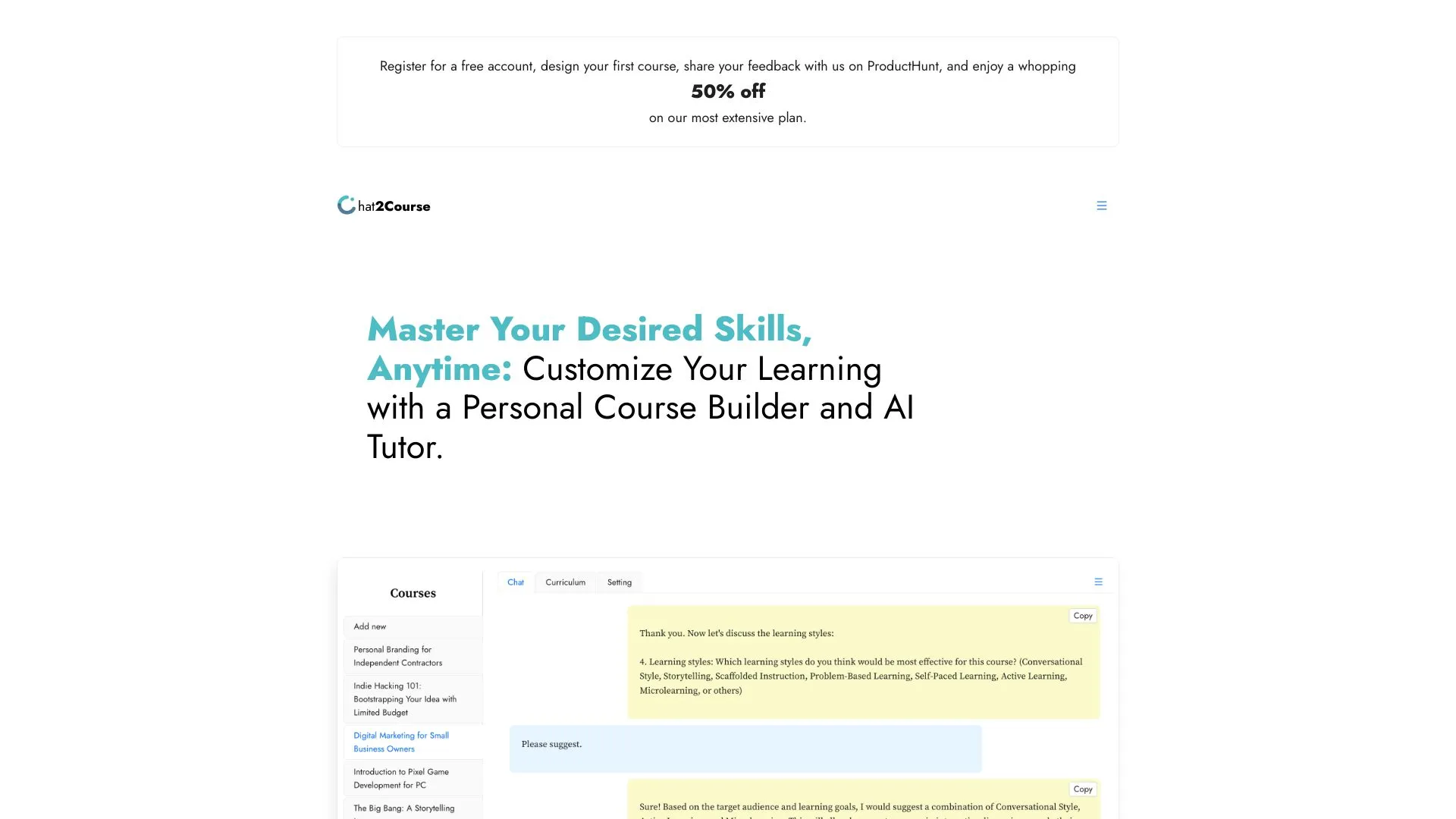 Chat2Course: AI-Powered Custom Online Course Builder | Creati.ai
