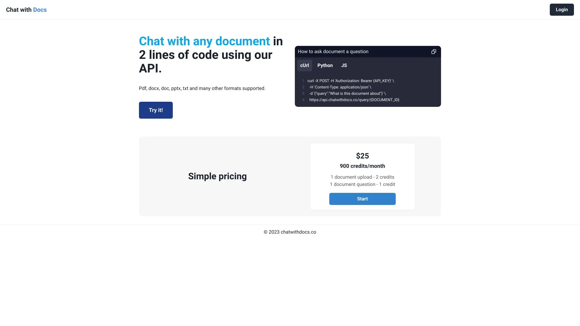 ChatWithDocs.co - Interact with Documents via API | Creati.ai