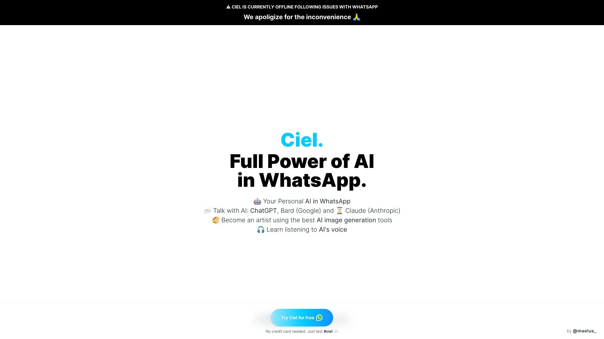Ciel Chat: Asistente IA para WhatsApp | Creati.ai