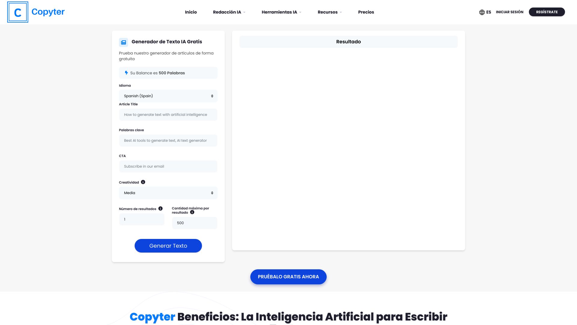 Crea contenido de calidad con el generador de texto IA | Copyter ...