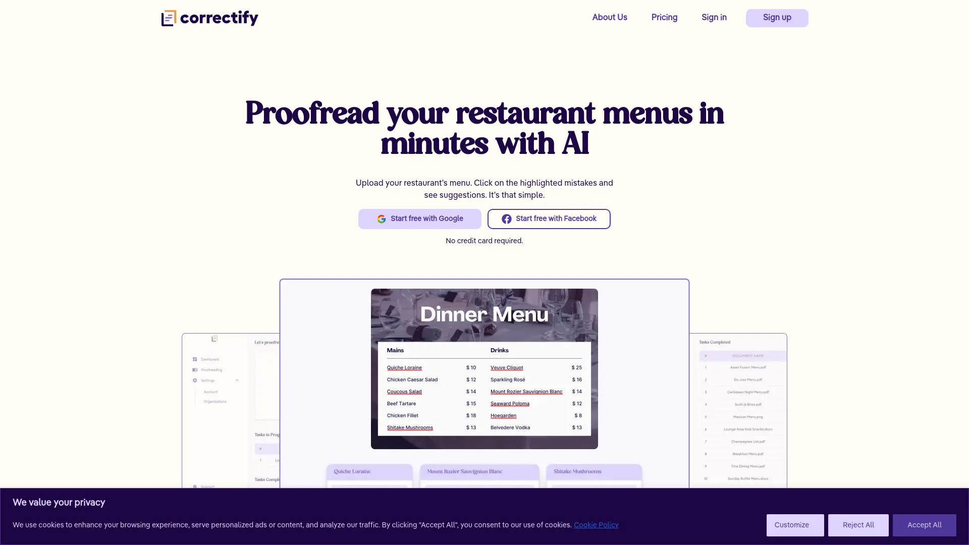 Correctify: AI-Powered Restaurant Menu Proofreading | Creati.ai