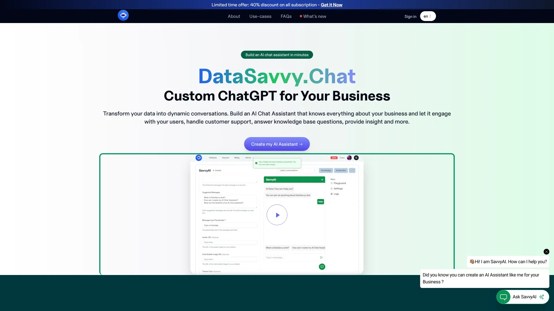 DataSavvy.Chat - Custom AI Chat Assistants for Businesses | Creati.ai