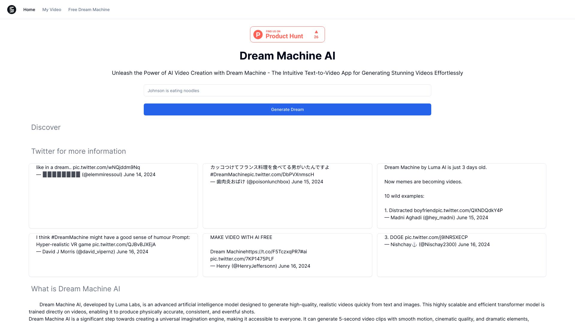 Dream Machine AI: Generador de Videos de IA de Nueva Generación | Creati.ai