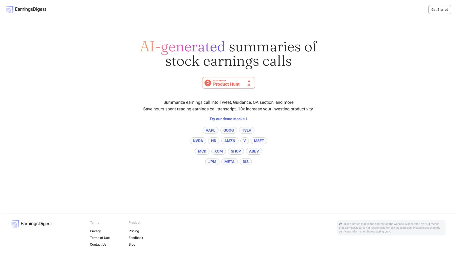 EarningsDigest.ai - 基於AI的股票收益摘要 | Creati.ai