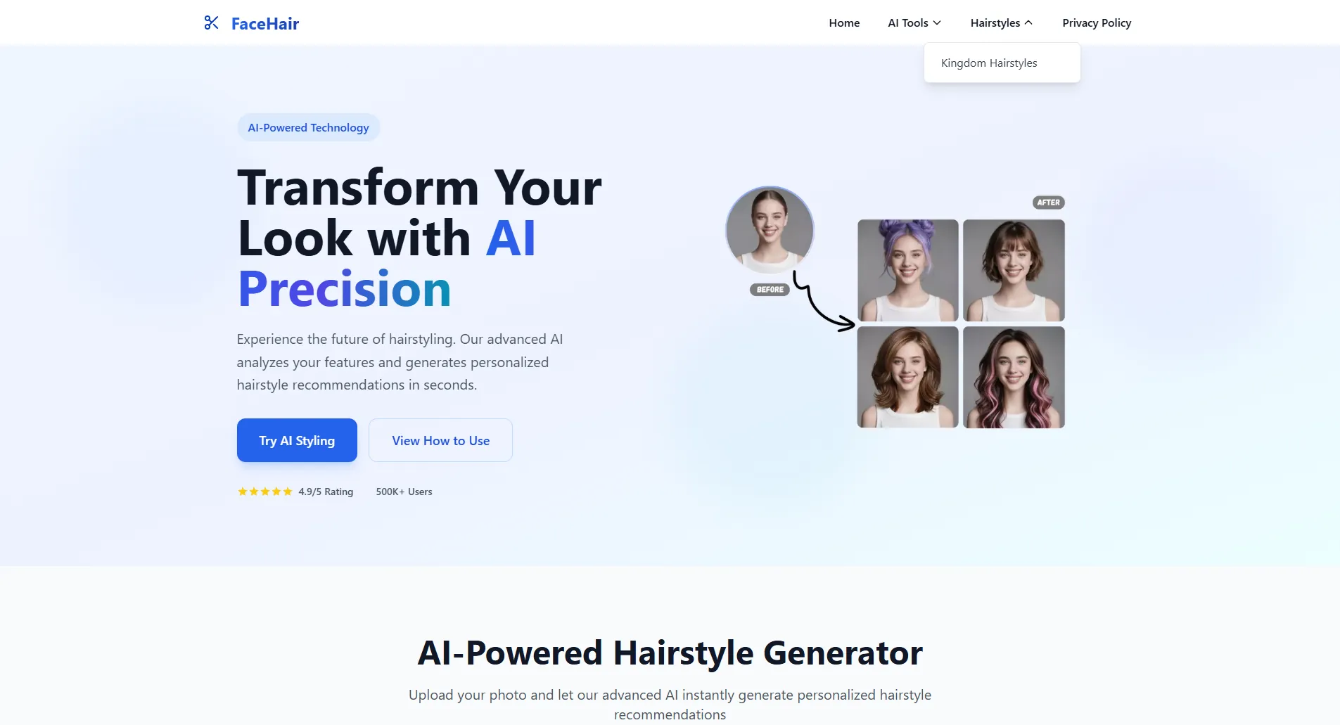 FaceHair.ai - AI Hairstyle Generator for Personalized Looks | Creati.ai