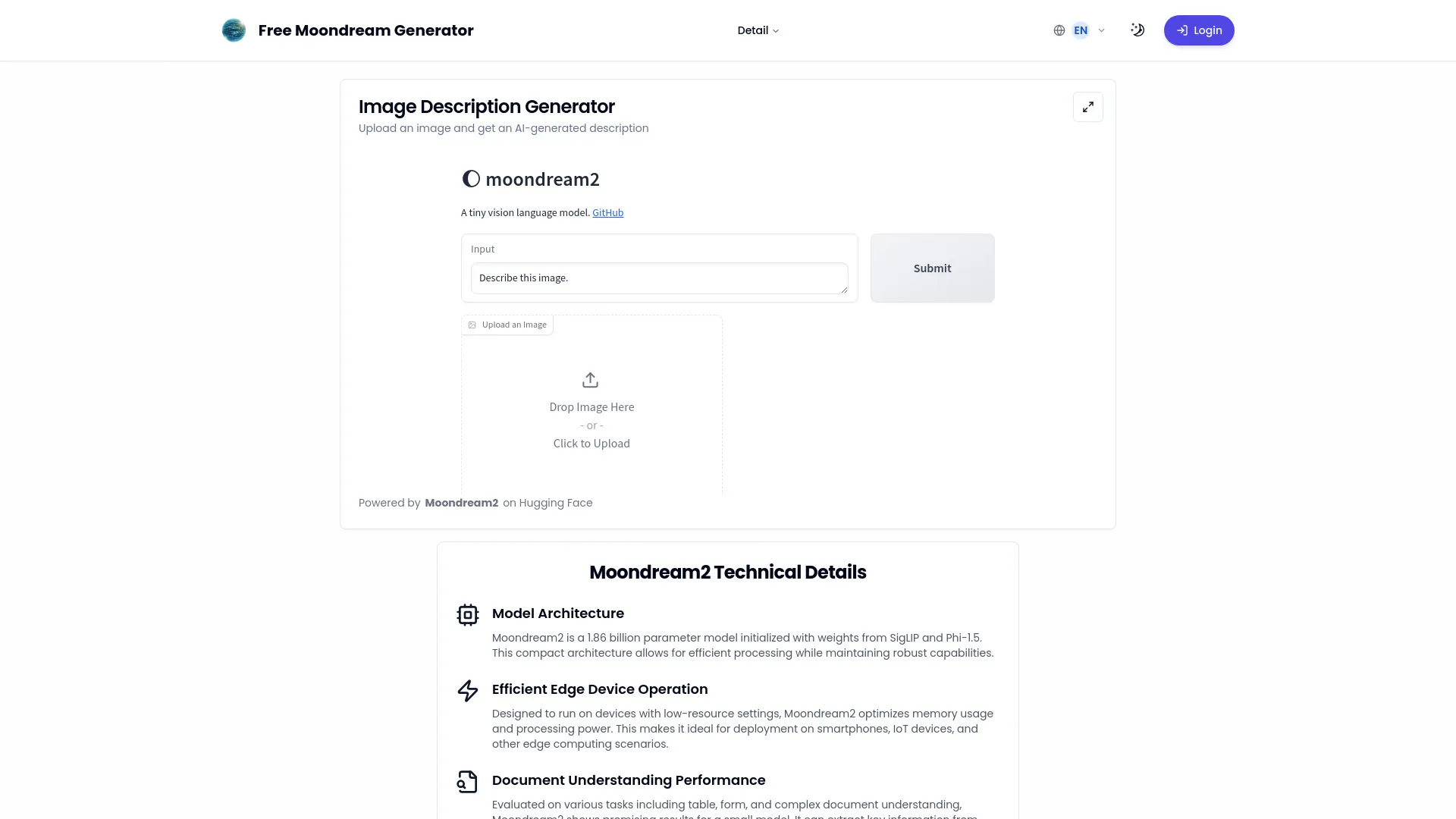 Moondream2: 画像説明を簡単に生成する | Creati.ai