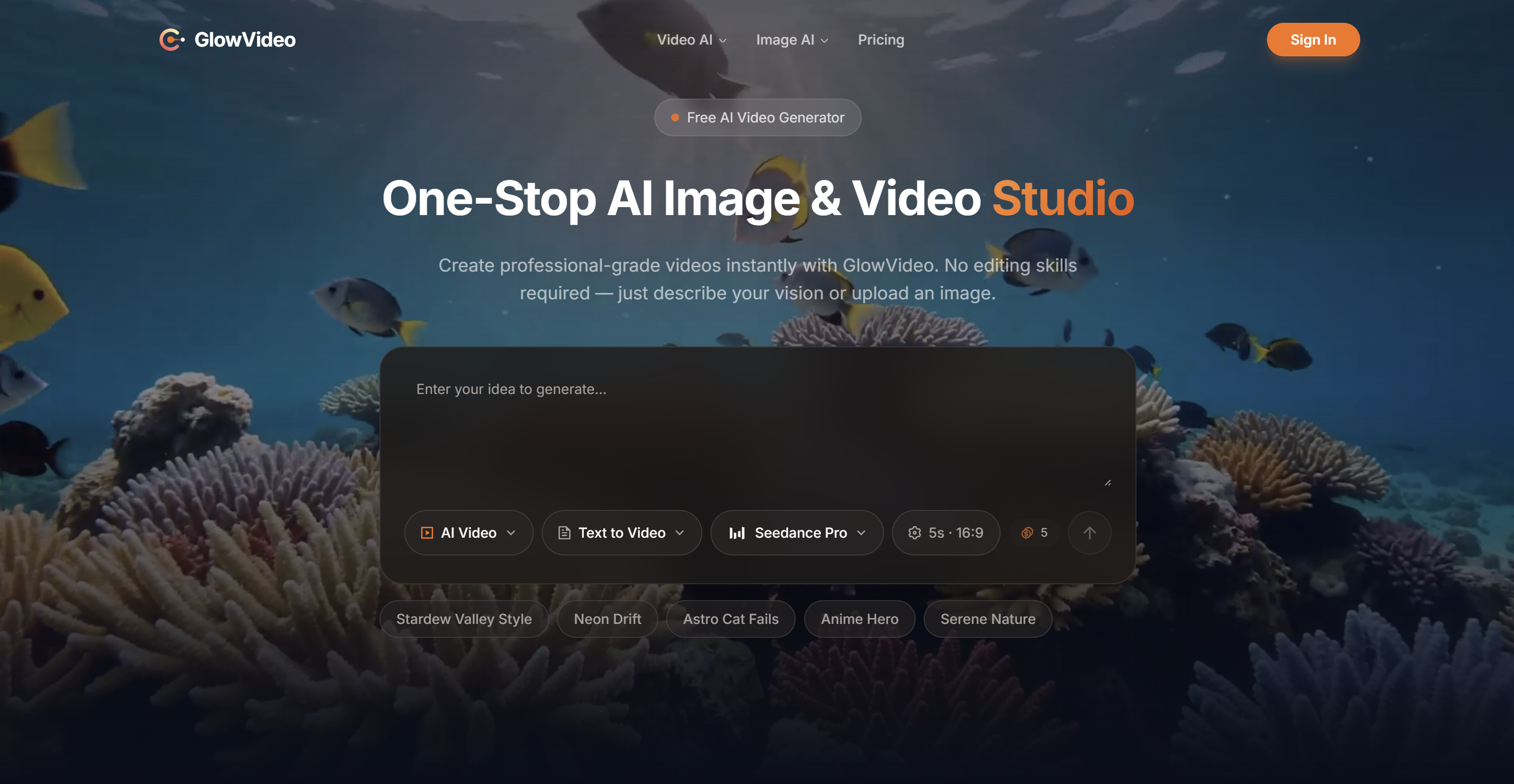 GlowVideo — Générateur IA Gratuit Texte→Vidéo & Image→Vidéo | Creati.ai