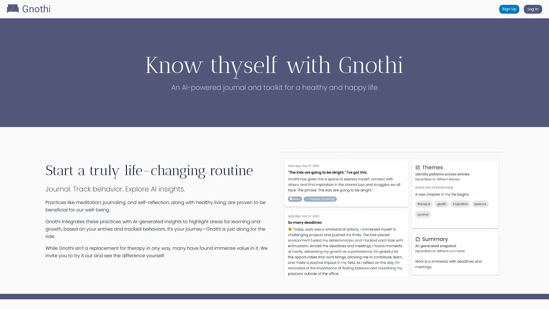 Gnothi AI: Diario impulsado por IA para el autodescubrimiento y la crecimiento | Creati.ai