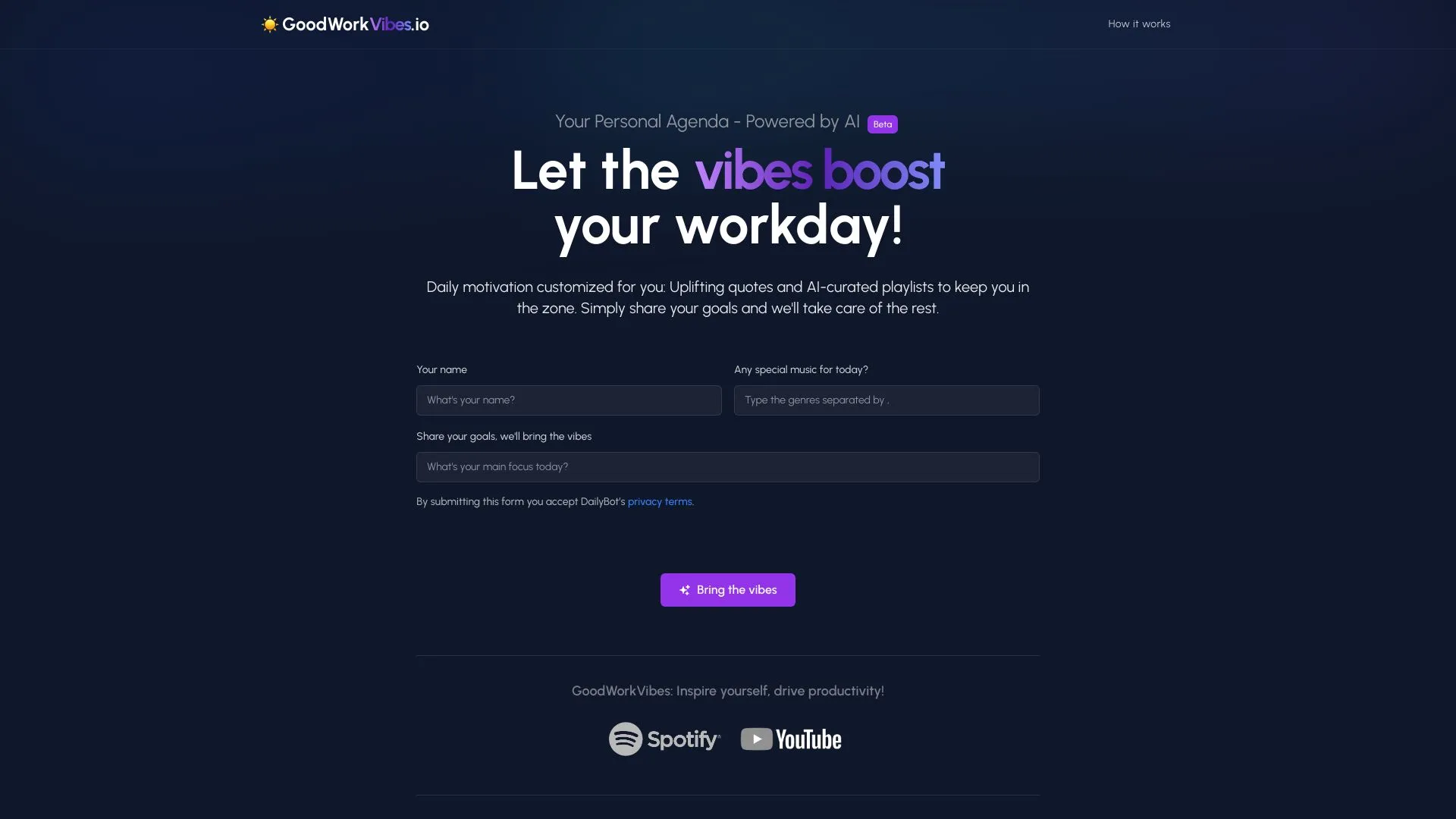 Good Work Vibes - Daily Motivation through Quotes & Playlists | Creati.ai