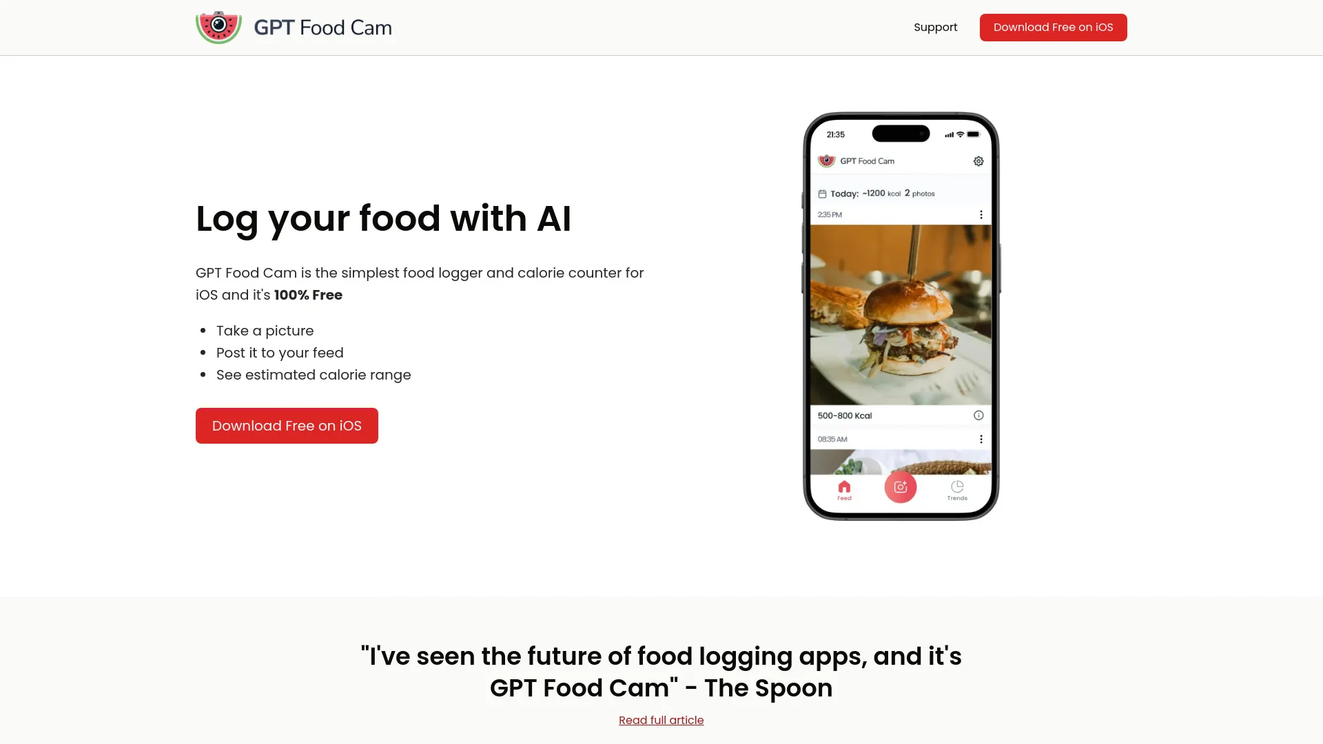 GPT Food Cam: Free AI Food Logger & Calorie Counter | Creati.ai