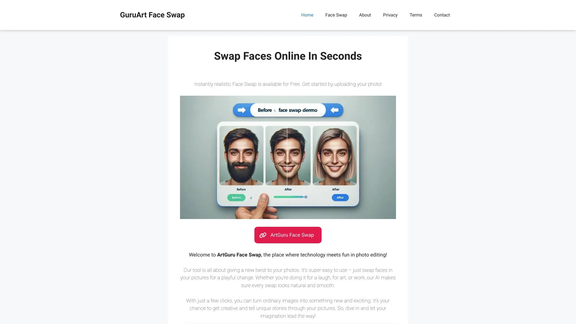 GuruArt Face Swap: Free AI-Powered Tool for Seamless Face Swaps | Creati.ai
