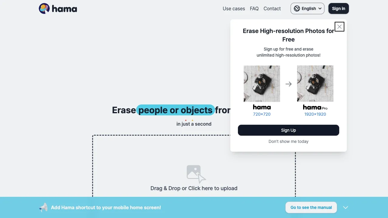 Hama: AI Image Eraser - Remove Unwanted Objects Easily | Creati.ai