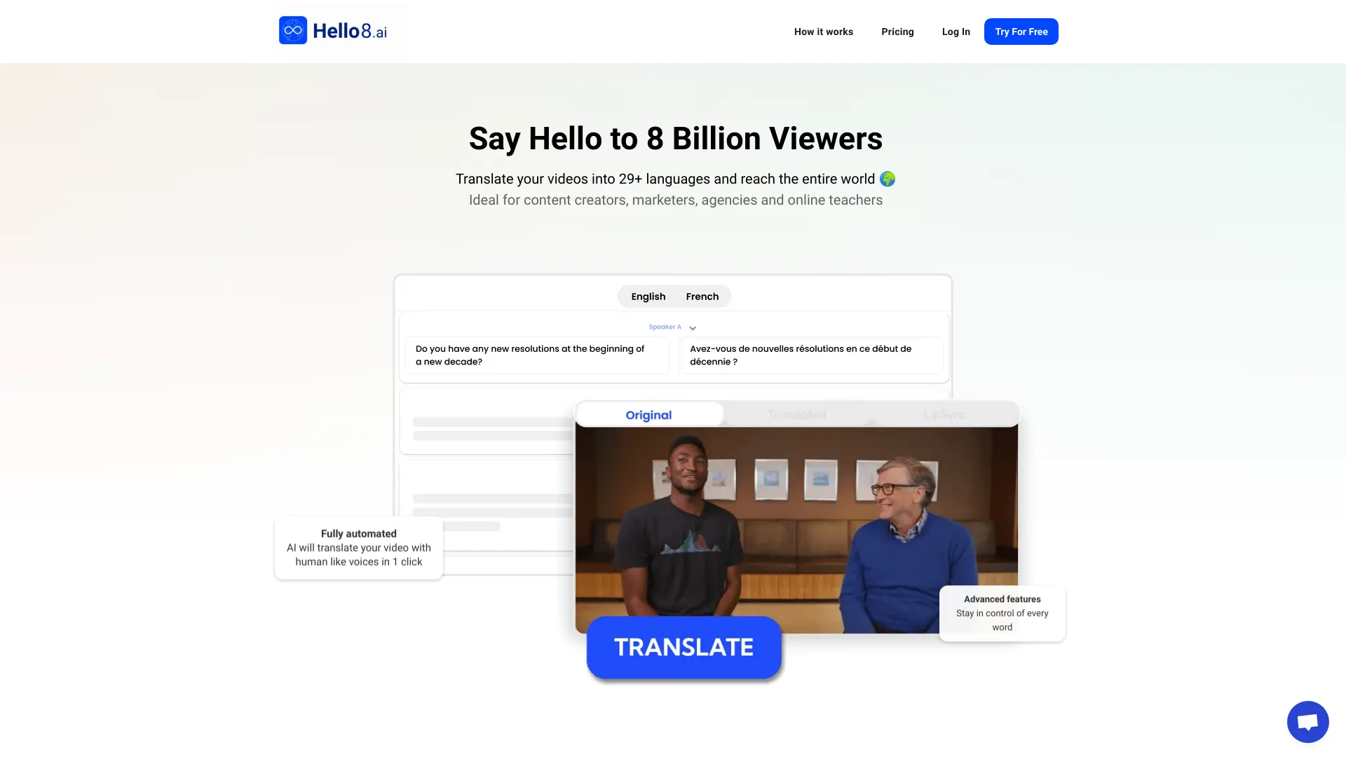 Hello8: Translate Videos into 29+ Languages with AI | Creati.ai