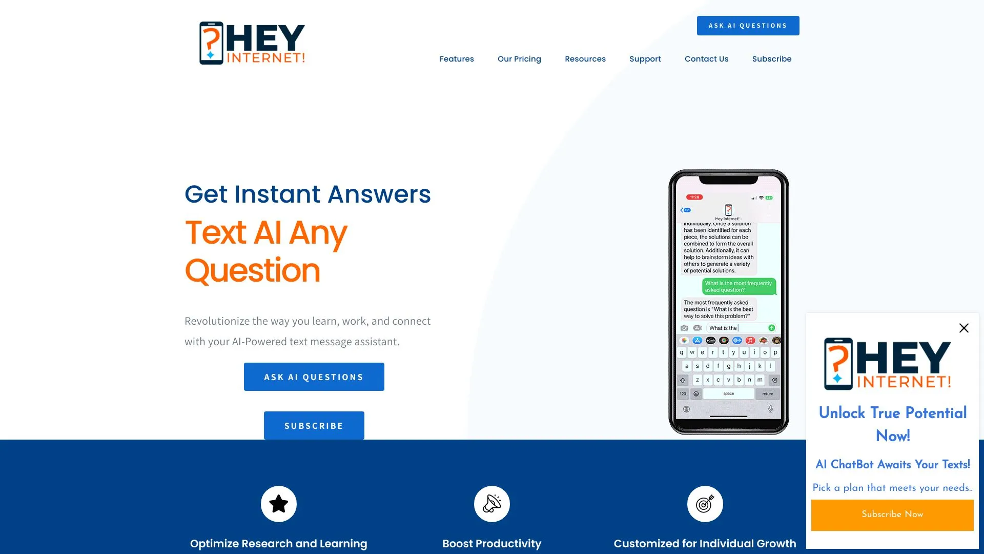 Hey Internet: Asistente de Mensajes de Texto Impulsado por IA | Creati.ai