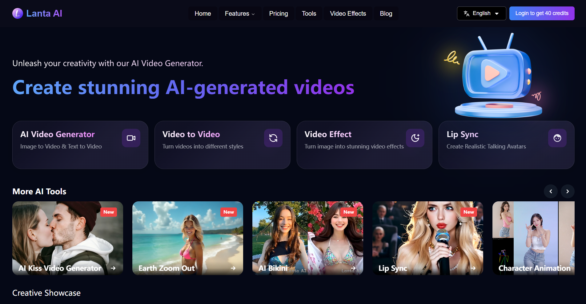 Lanta AI - Vidéo en ligne gratuite Video to Video, Image to Video, Text to Video | Creati.ai