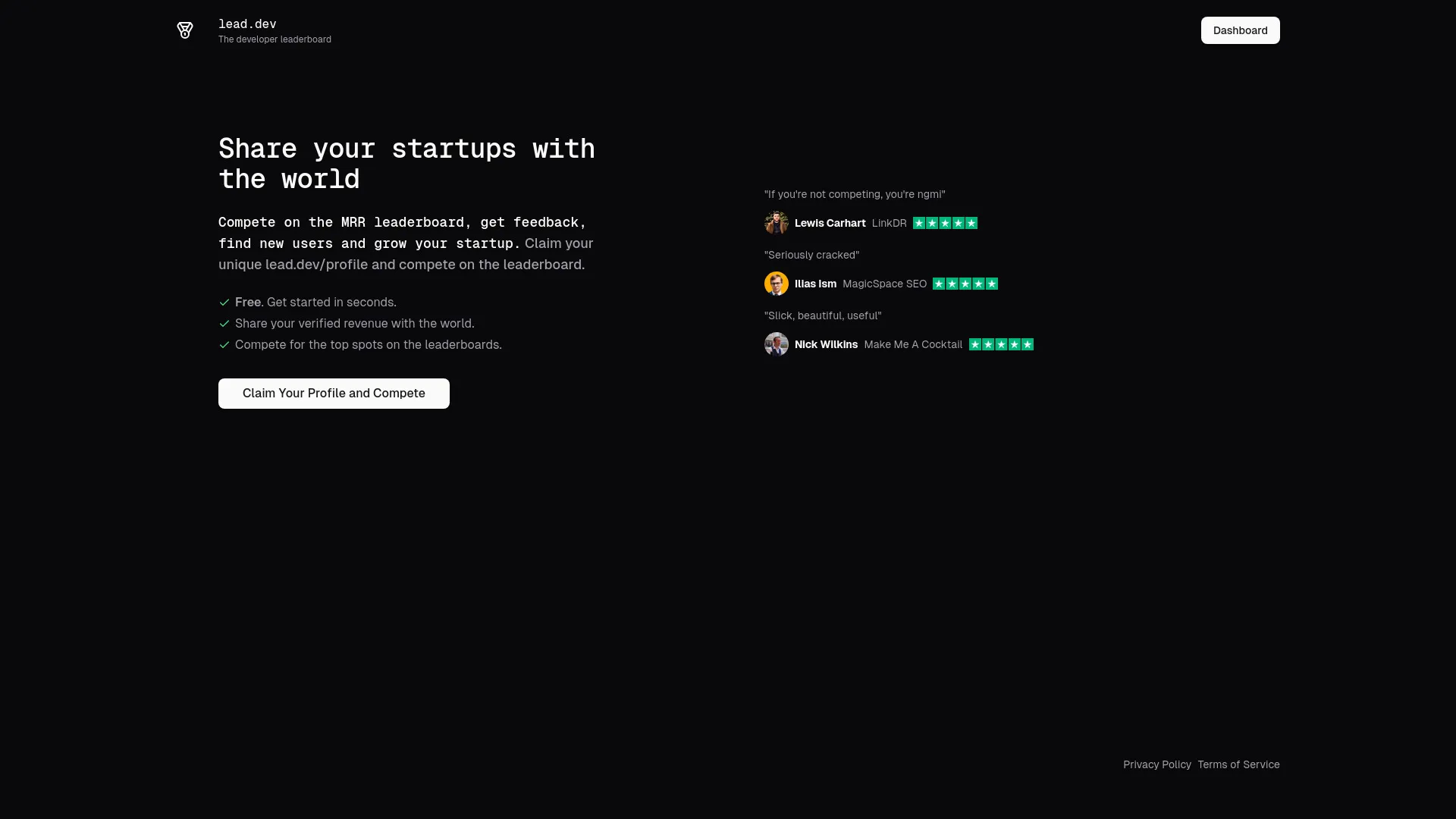 Grow and Compete on Lead.dev - Startups, Feedback & MRR Leaderboard | Creati.ai