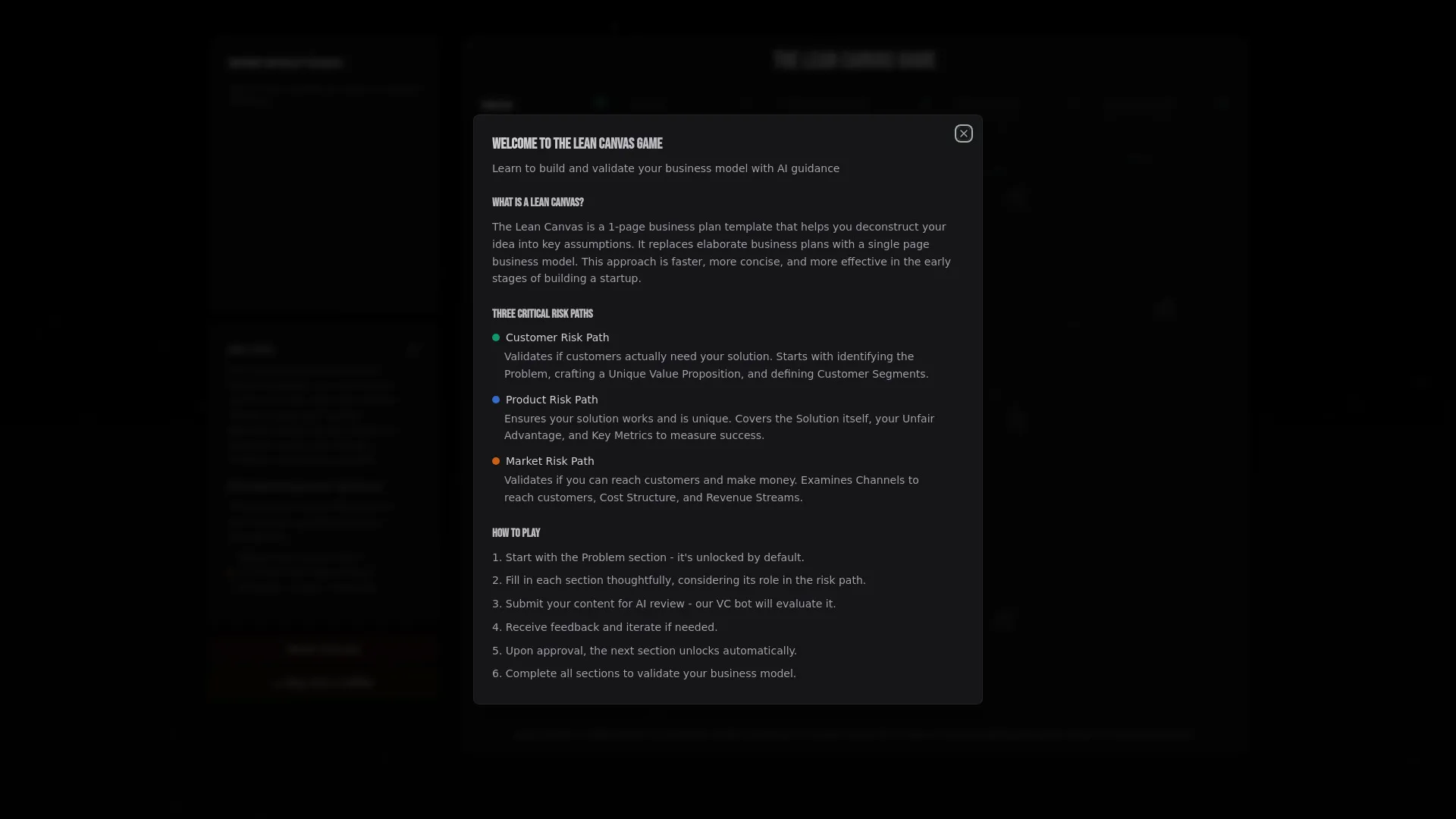 LeanCanvasGame: AI-Powered Lean Canvas Builder | Creati.ai