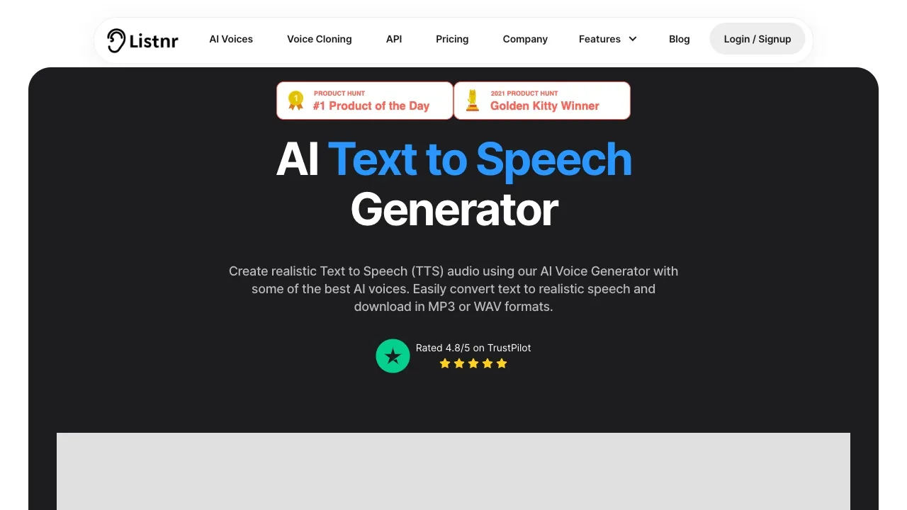Listnr AI: Advanced Text-to-Speech and Voiceover Solutions | Creati.ai