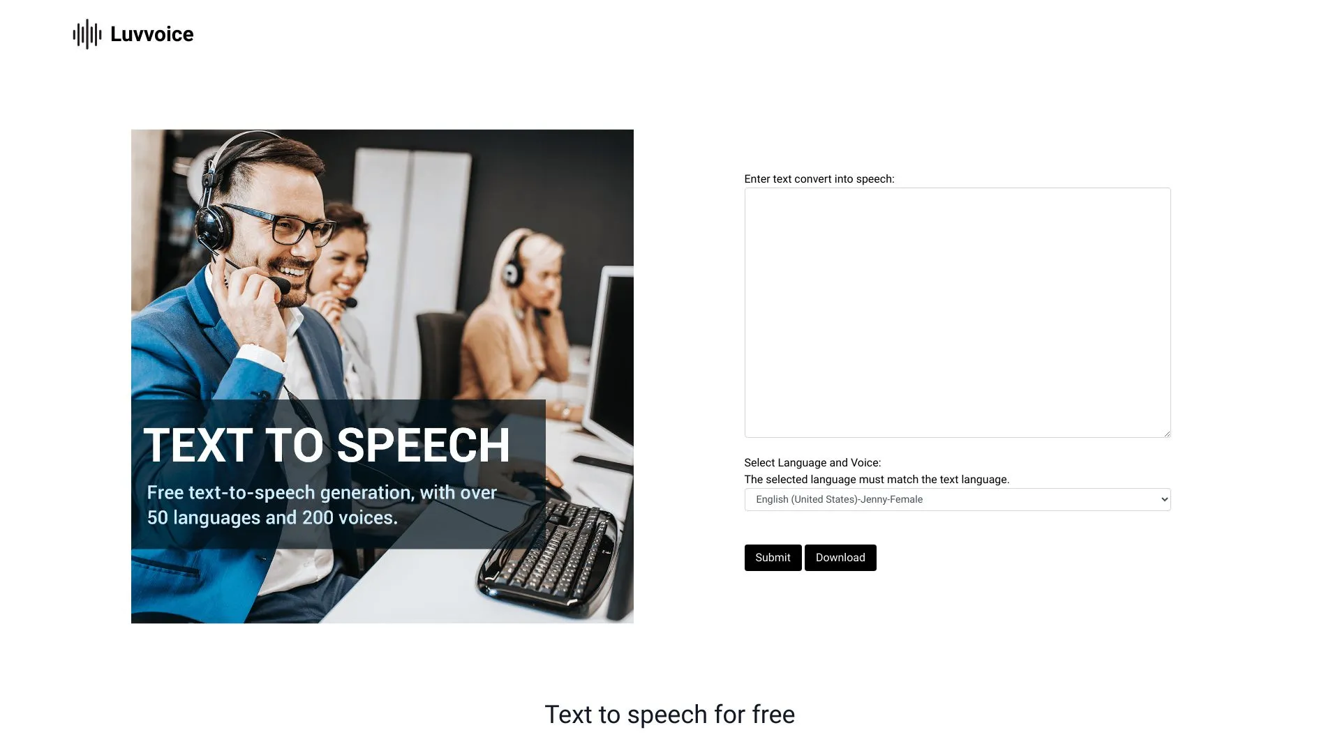 Luvvoice: Free Text-to-Speech Tool, Supports 200+ Voices | Creati.ai