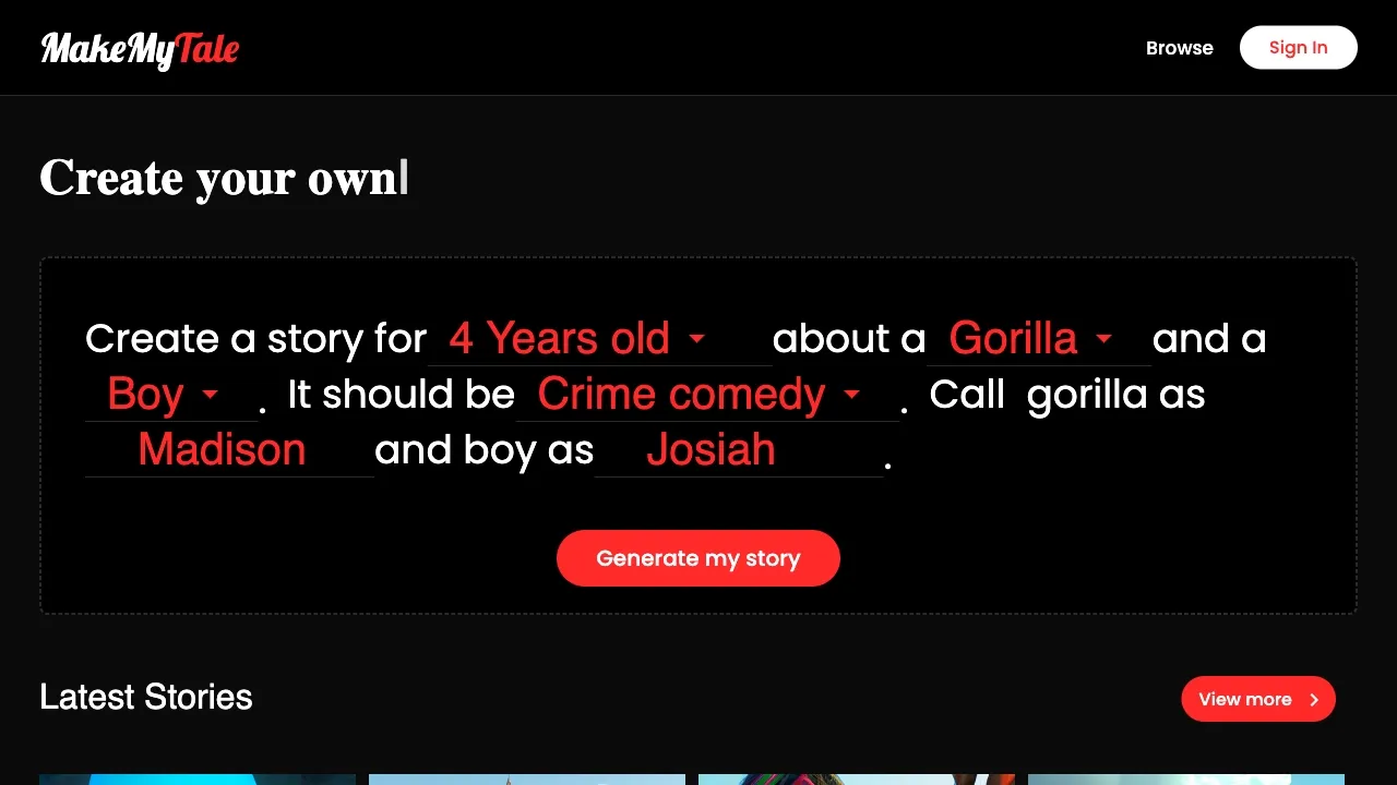 MakeMyTale: AI-Powered Story Creation Platform for Kids | Creati.ai