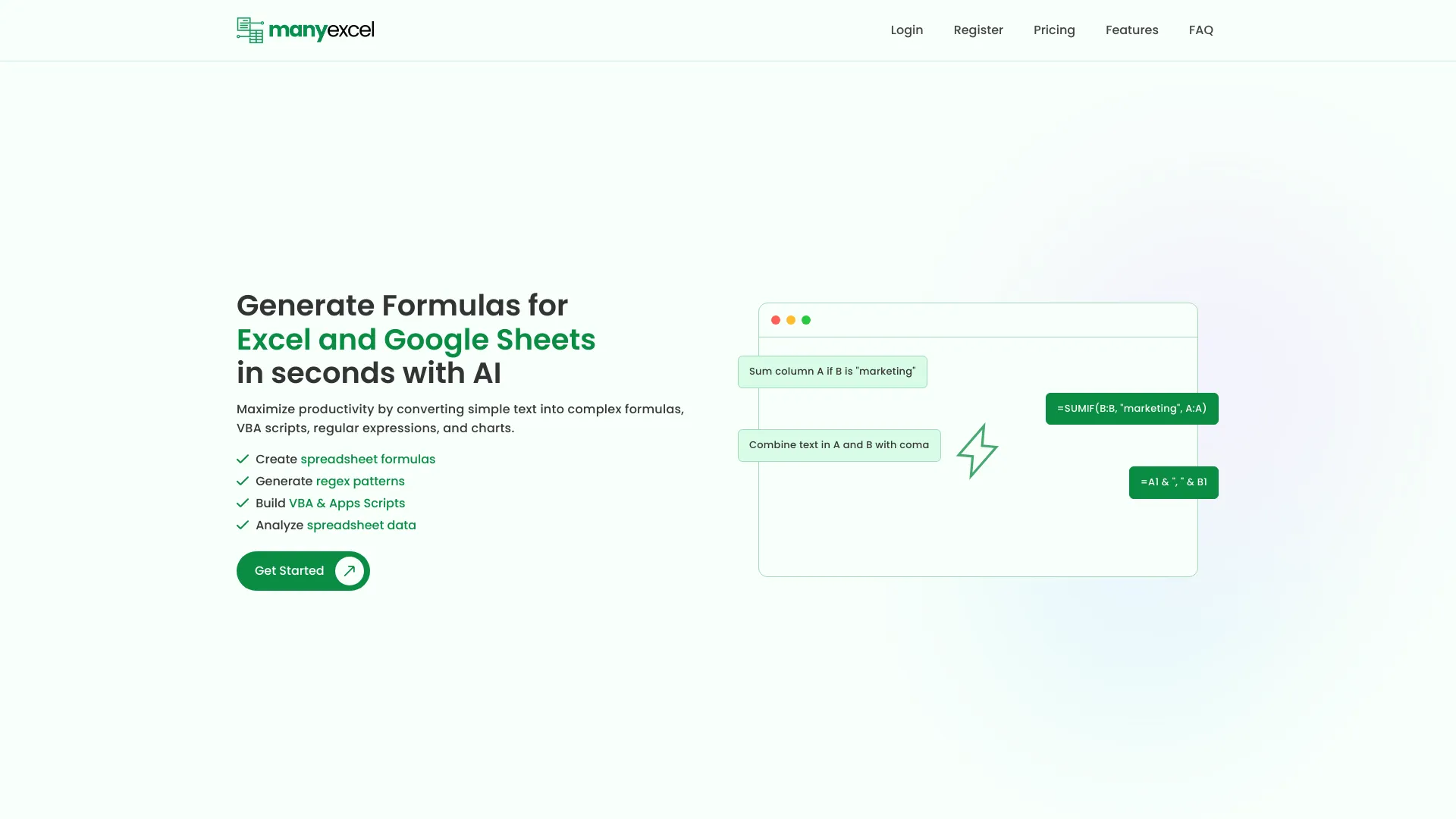 Generate Excel and Google Sheets Formulas with ManyExcel | Creati.ai