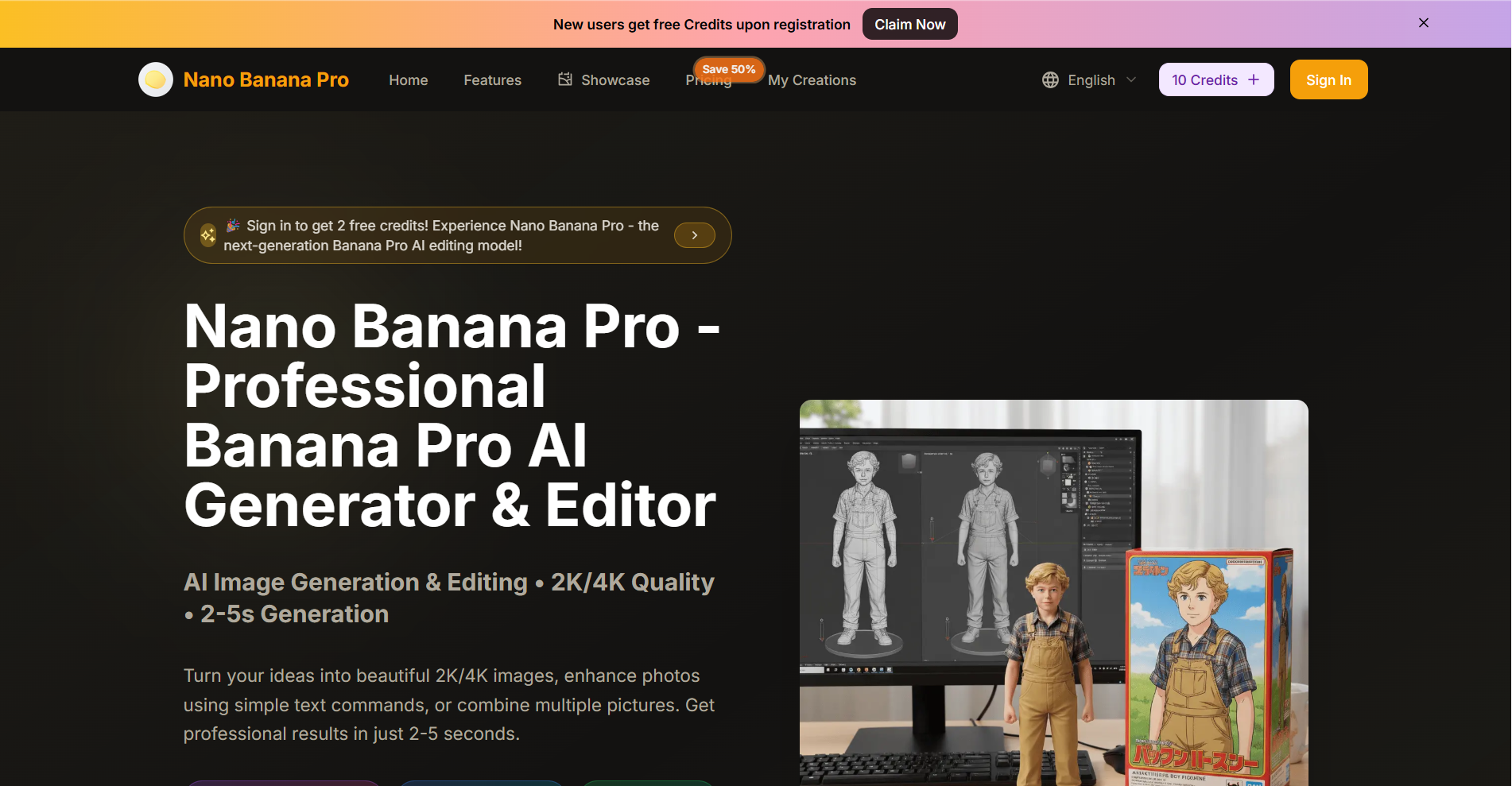 Nano Banana Pro - 빠른 AI 2K/4K 이미지 생성 및 편집기 | Creati.ai