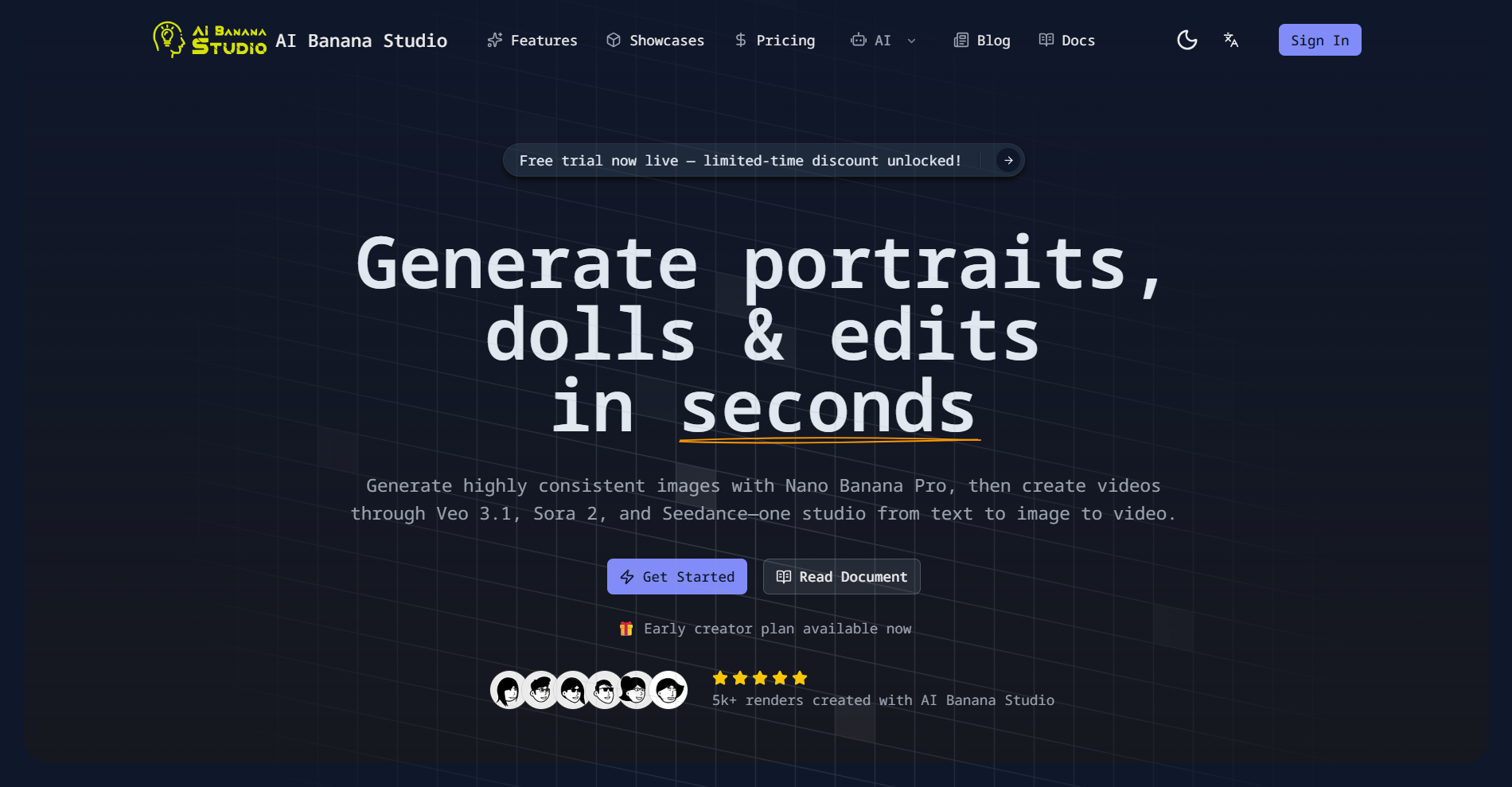 AI Banana Studio | Fast AI Portrait, Doll & Retouch Creator | Creati.ai