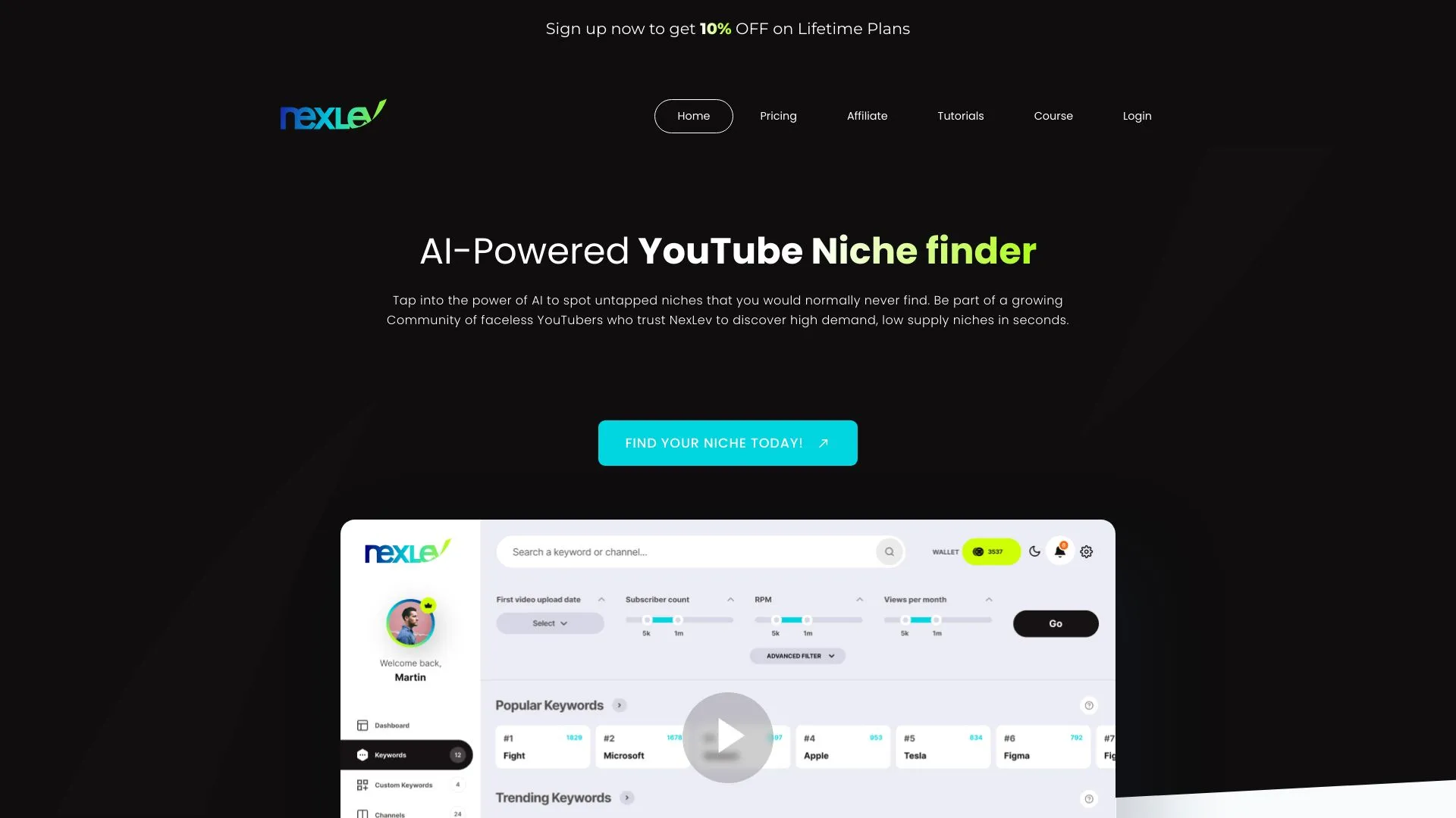 NexLev - AI-Powered YouTube Niche Finder | Creati.ai