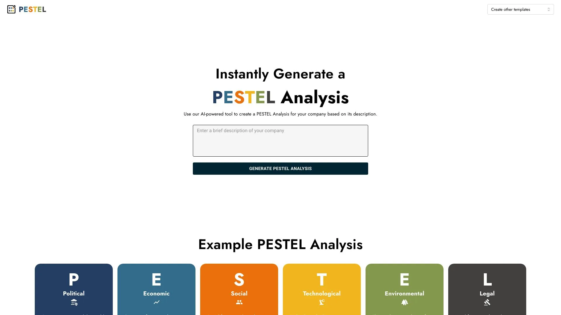 Generador de análisis PESTEL AI - Pestel.dev | Creati.ai