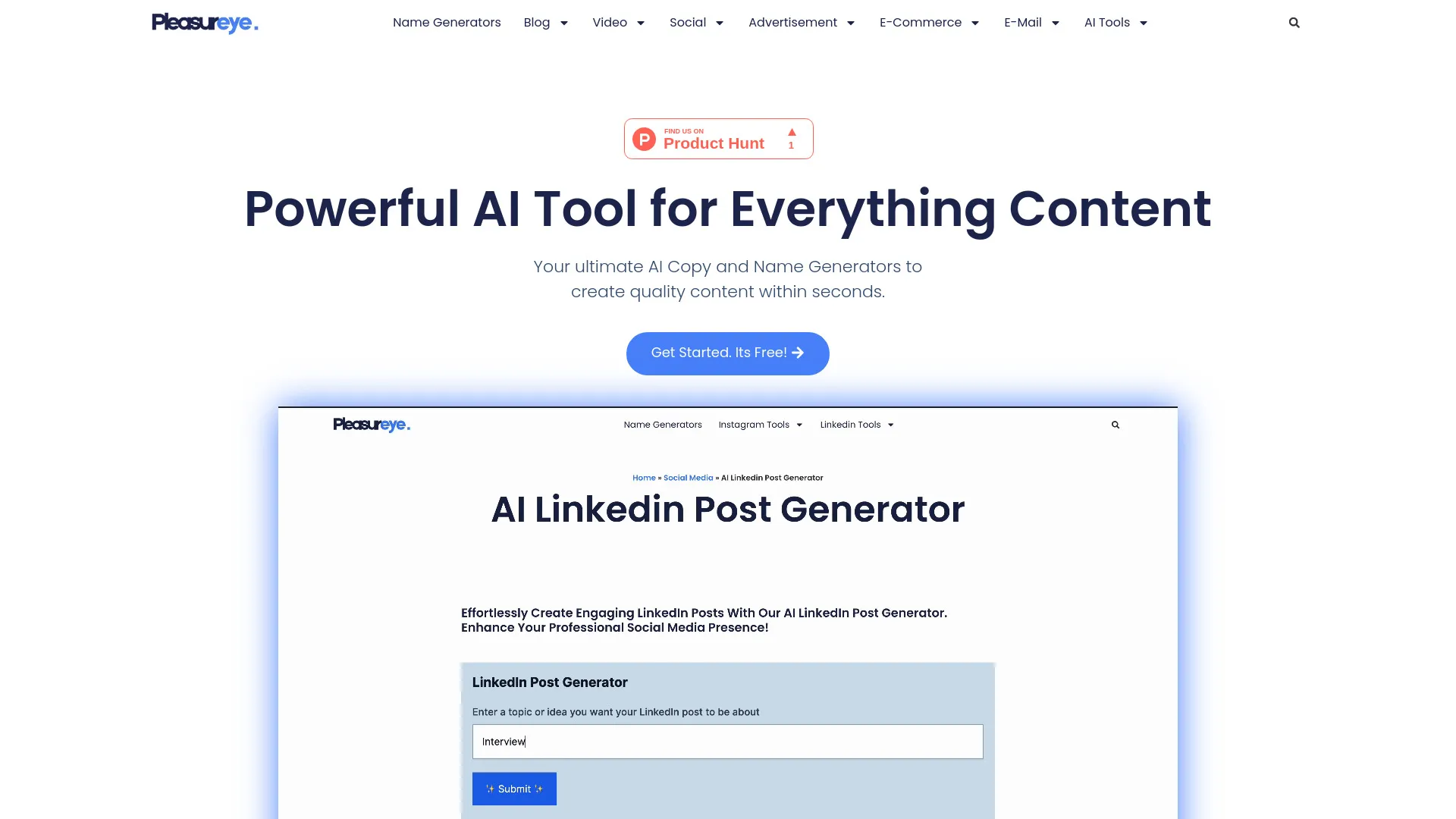 Pleasureye: AI 콘텐츠 및 이름 생성 도구 | Creati.ai