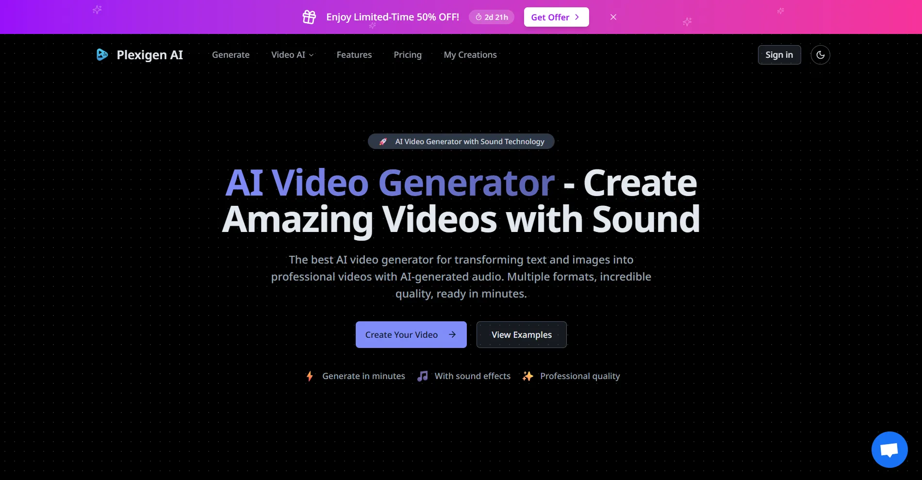 Plexigen AI - Professional AI Video Generator with Sound | Creati.ai