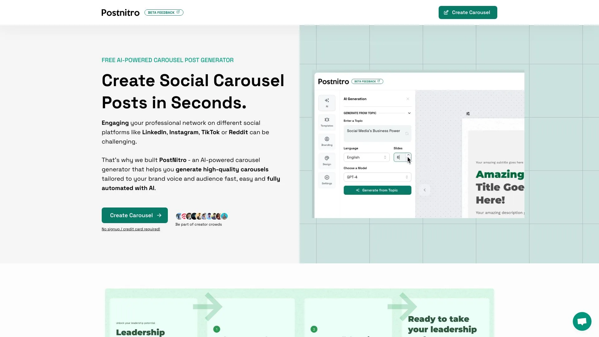 PostNitro - AI-Powered Carousel Post Generator | Creati.ai