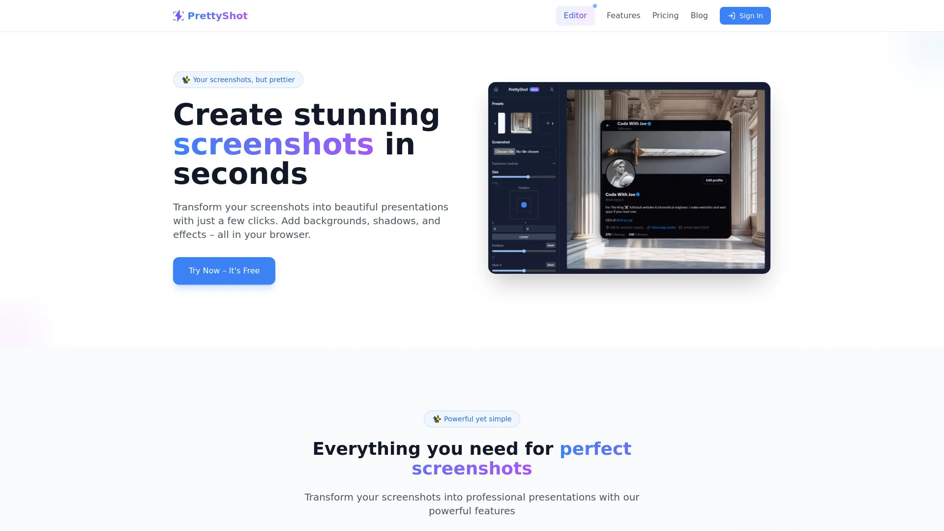 PrettyShot: Make Beautiful Screenshots with Custom Backgrounds | Creati.ai