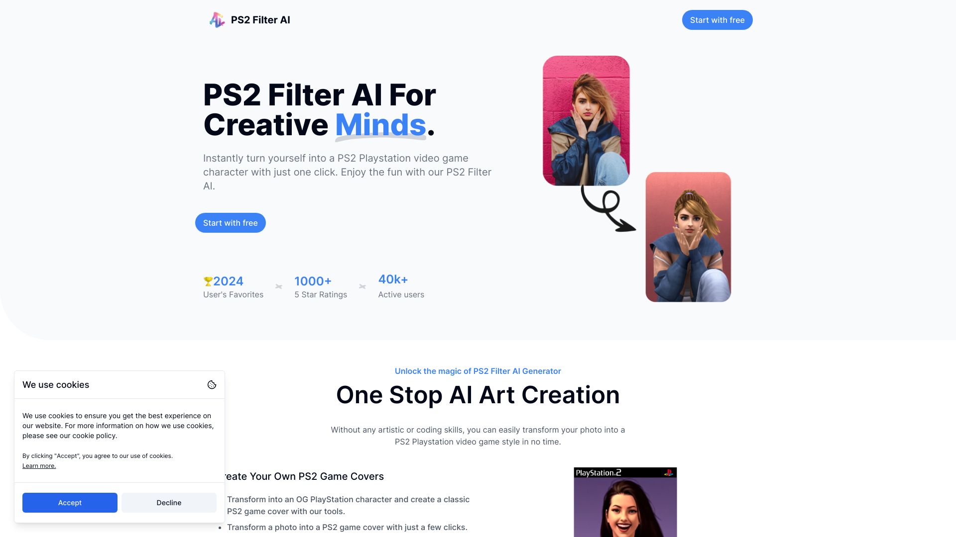 PS2 Filter AI - Transform Photos into PS2 Game Characters | Creati.ai